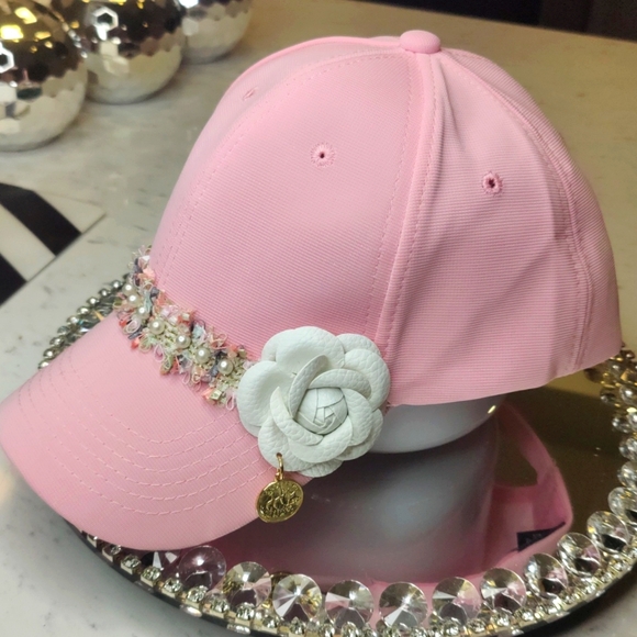 Accessories | Pink Camilla Flower Tweed Pearl Cap | Poshmark